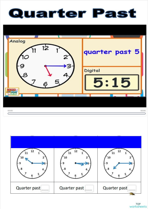 Quarter Past Time. Interactive worksheet | TopWorksheets