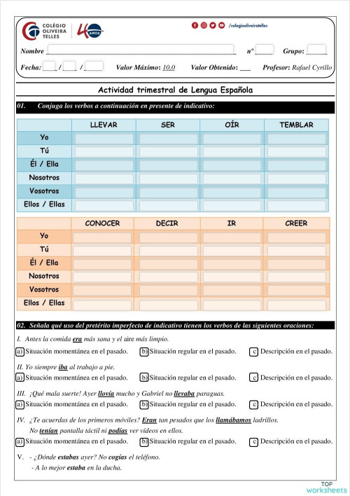 Verbos: fichas interactivas y ejercicios online | TopWorksheets