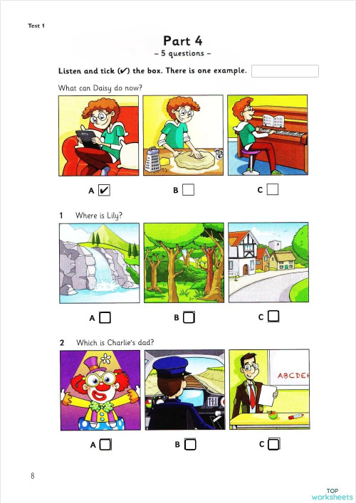 2018-2019 Movers 2. Test 1. P4. Interactive worksheet | TopWorksheets