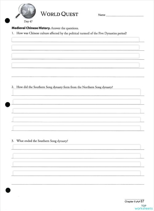 Chapter 8: World Quest Pg 87-88. Interactive worksheet | TopWorksheets