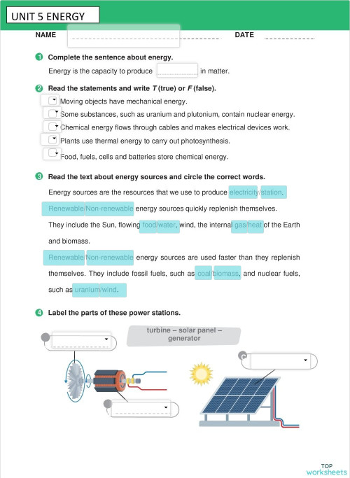 Matter and energy: interactive worksheets and online exercises ...