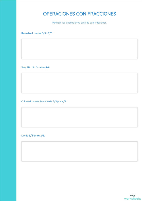 OPERACIONES CON FRACCIONES. Ficha interactiva | TopWorksheets