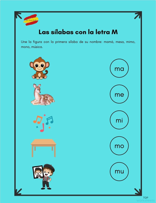 Une y completa y las sílabas con la letra M. Ficha interactiva ...