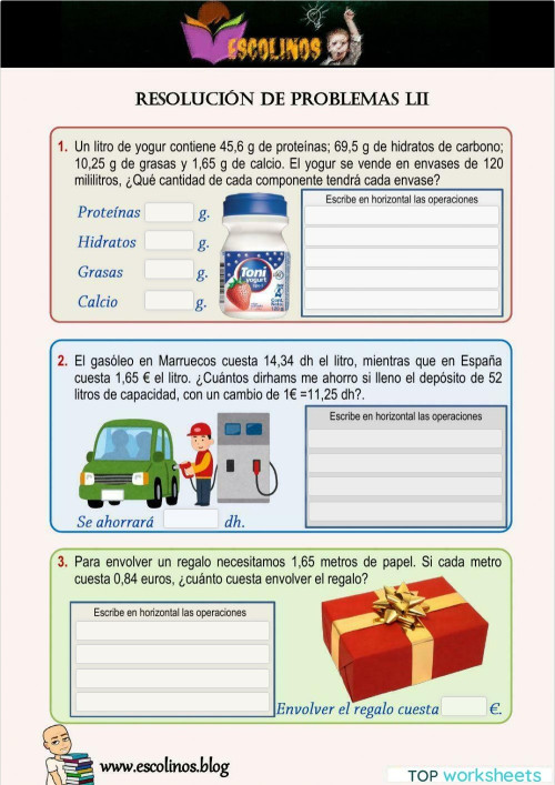 Matemáticas 5º. Resolución de Problemas LII. Ficha interactiva ...