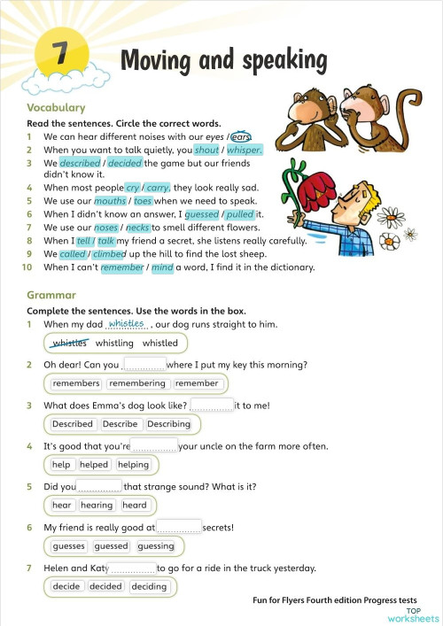 Fun for flyers: "Moving and speaking" Test 7.. Interactive worksheet ...