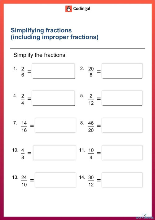 M_G04M08L25_WE02_Simplifying fractions (Including improper fractions). Interactive worksheet ...