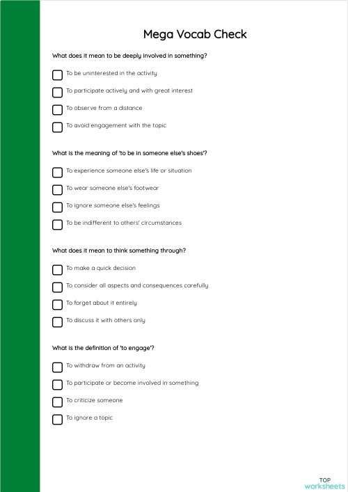 Mega Vocab Check. Interactive worksheet | TopWorksheets