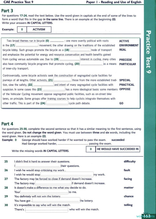 Reading and Use of English - PARTS 3-4. Interactive worksheet ...