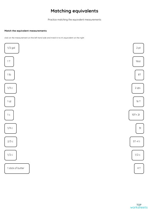 Matching equivalents. Interactive worksheet | TopWorksheets