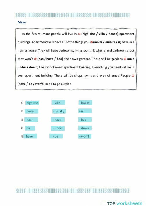 Access 8 - T1 - U4 - Maze. Interactive worksheet | TopWorksheets