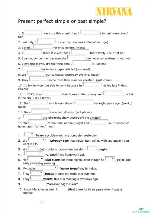 Present perfect, past simple 1. Interactive worksheet | TopWorksheets