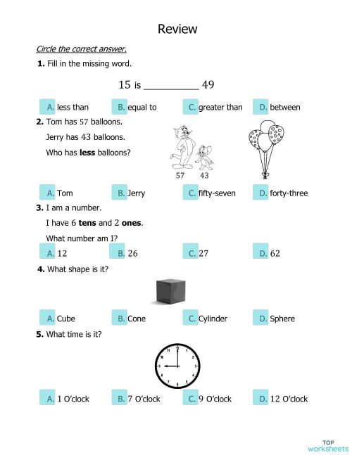 Maths in E review. Interactive worksheet | TopWorksheets