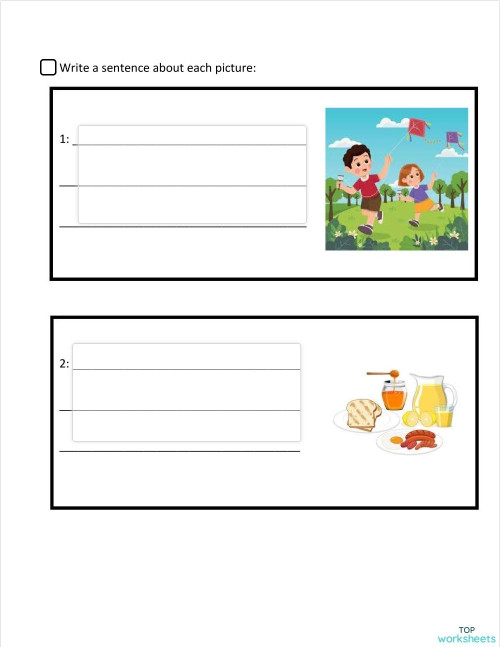 Write a sentence about each picture - 1. Interactive worksheet ...