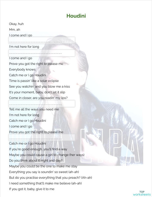 Houdini Dua. Interactive worksheet | TopWorksheets