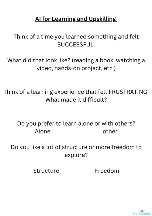 Top Section: Space to write their chosen topic. Instructions: In the ...