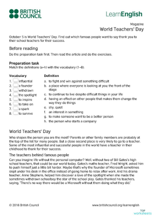 World Teacher's Day. Interactive worksheet | TopWorksheets