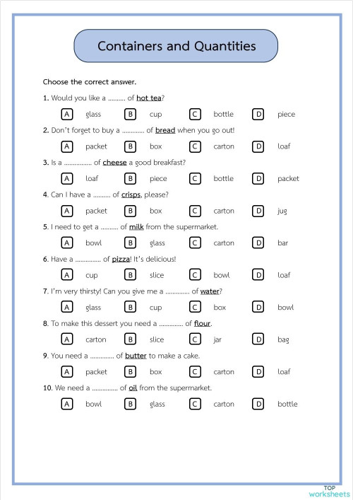 containers. Interactive worksheet | TopWorksheets