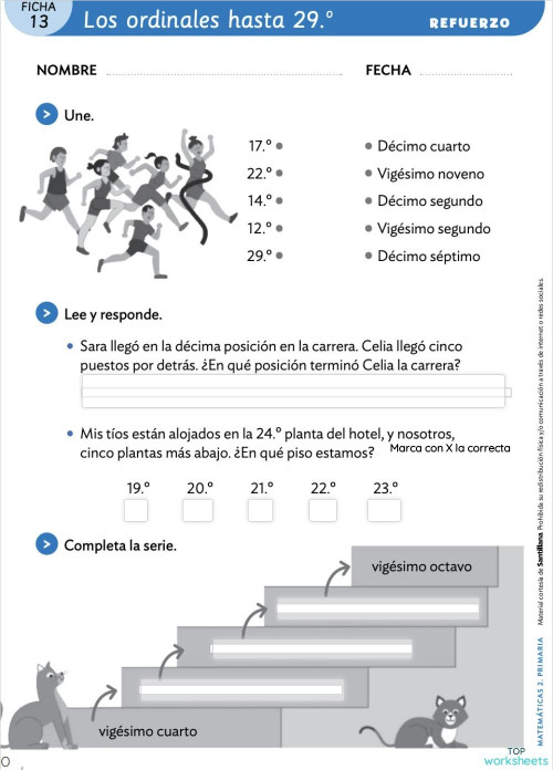 Los ordinales hasta el 29º. Ficha interactiva | TopWorksheets