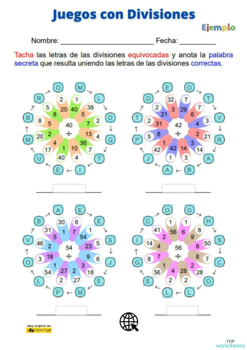 Juego con divisiones 6. Ficha interactiva | TopWorksheets
