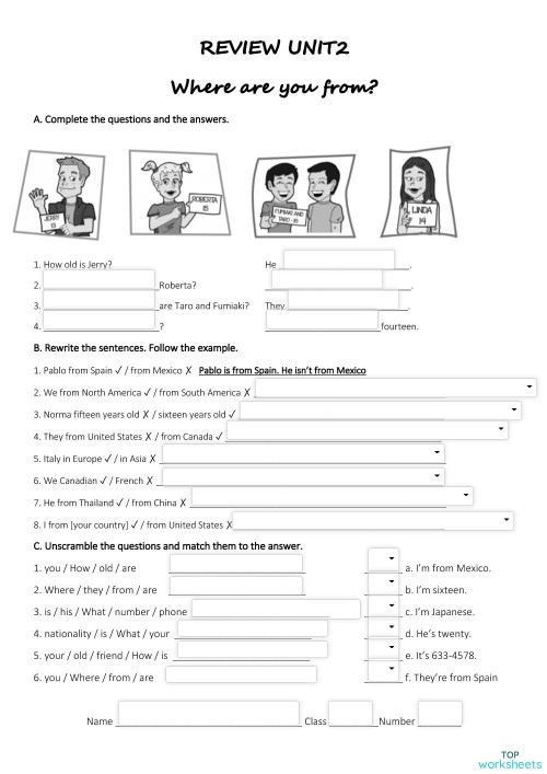 Unit2 Where are you from?. Interactive worksheet | TopWorksheets