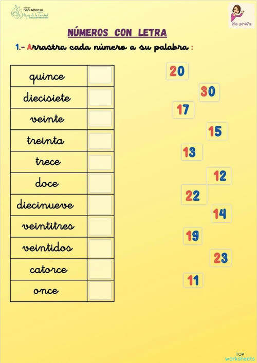 Números con letra 2. Ficha interactiva | TopWorksheets