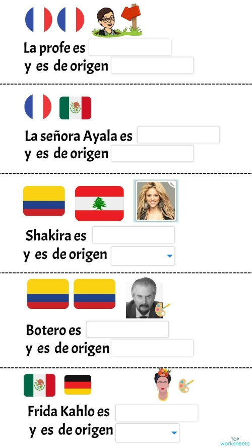 Nacionalidad y origen. Ficha interactiva | TopWorksheets
