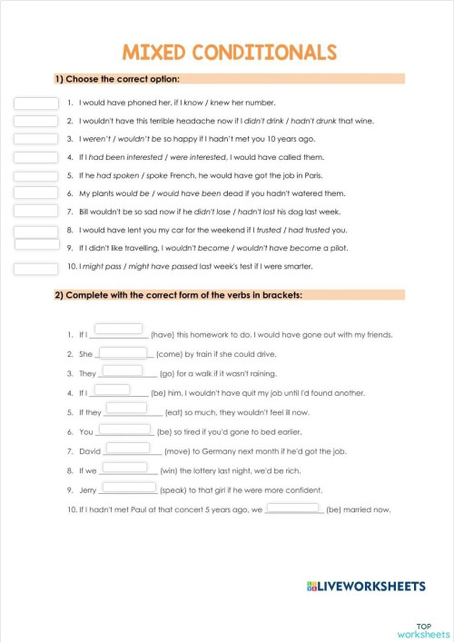 MIXED CONDITIONALS. Interactive worksheet | TopWorksheets