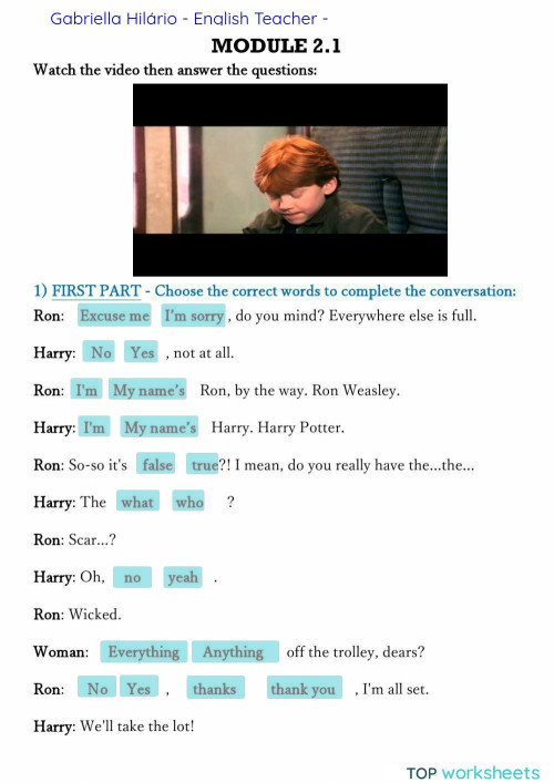 Introductions - Watching Harry Potter. Interactive worksheet ...