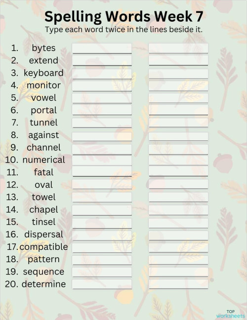Spelling Words Week 7.1. Interactive worksheet | TopWorksheets