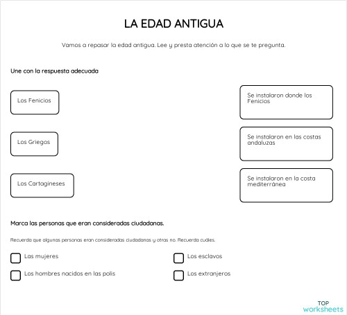 LA EDAD ANTIGUA. Ficha interactiva | TopWorksheets LA EDAD ANTIGUA. Ficha interactiva | TopWorksheets