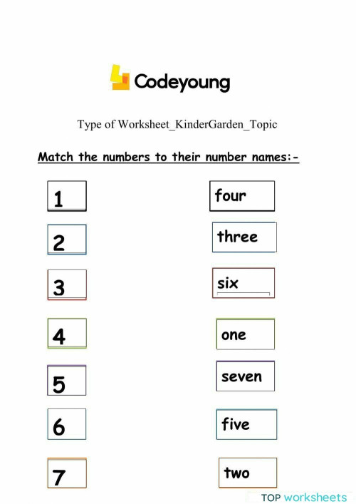 Match number names till 7. Interactive worksheet | TopWorksheets