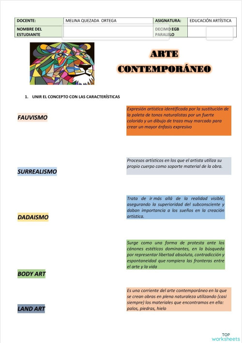 ARTE CONTEMPORÁNEO. Ficha interactiva | TopWorksheets