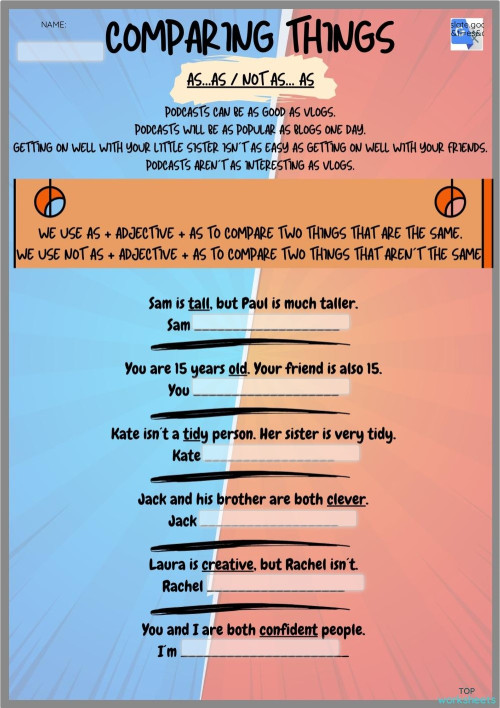 COMPARING THINGS. Interactive worksheet | TopWorksheets