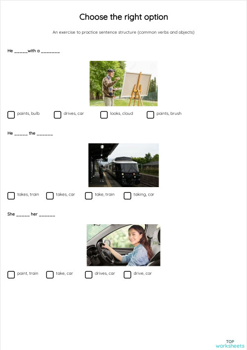 Choose the right option. Interactive worksheet | TopWorksheets