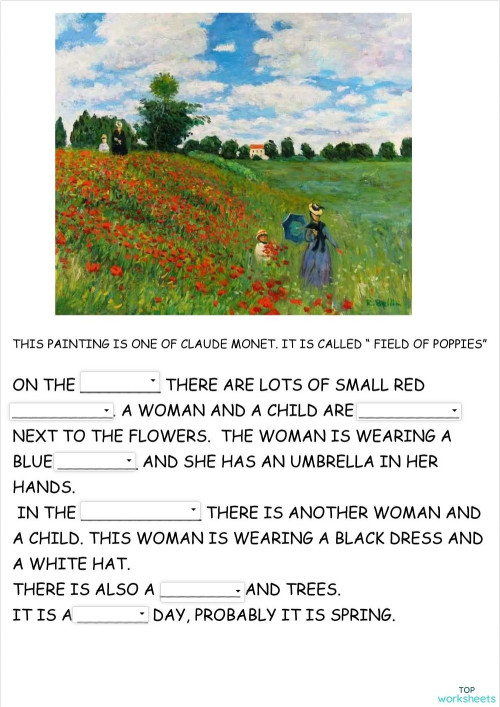 FIELD OF POPPIES 6TH. Interactive worksheet | TopWorksheets