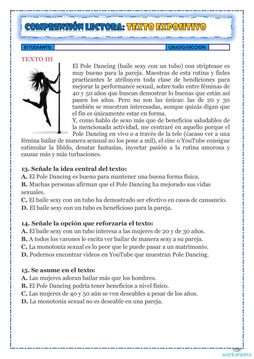COMPRENSIÓN LECTORA. Ficha interactiva | TopWorksheets