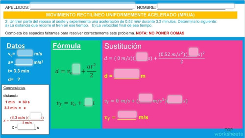 FISICA 1 - REPASO 2- M1-MRUA-CL-TV. Ficha interactiva | TopWorksheets