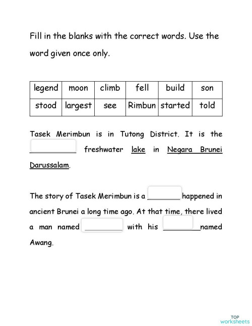 English Yr 3_Cloze Passage_12-2-2022. Interactive worksheet | TopWorksheets