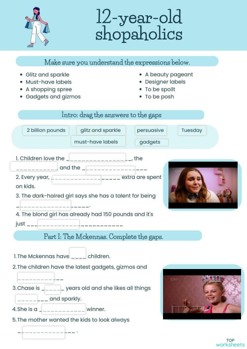 12-year-old shopaholics. Interactive worksheet | TopWorksheets