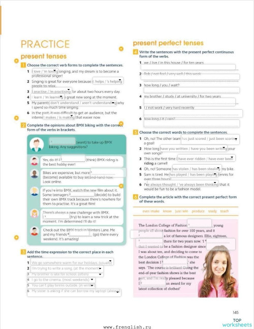EXTENSION ACTIVITY - PRESENT TENSES. Interactive worksheet | TopWorksheets
