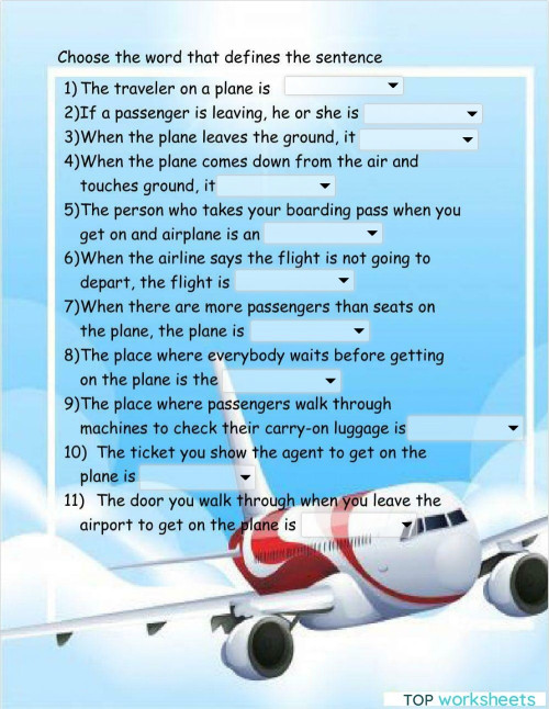 At the airport. Interactive worksheet | TopWorksheets