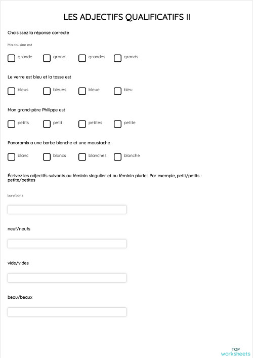 LES ADJECTIFS QUALIFICATIFS II. Fiche interactive | TopWorksheets