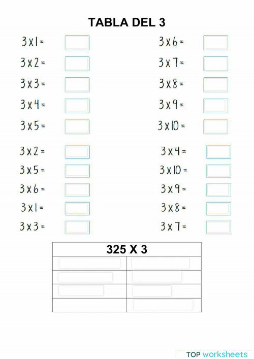 Tabla del 3 for 3º. Ficha interactiva | TopWorksheets
