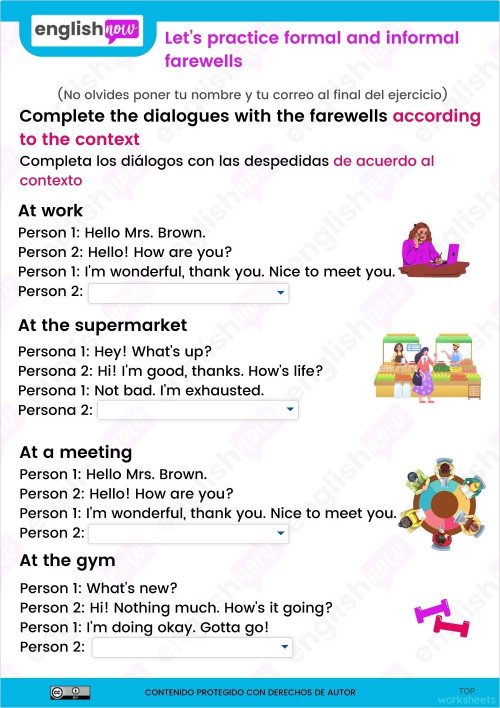 Farewells: fichas interactivas y ejercicios online | TopWorksheets