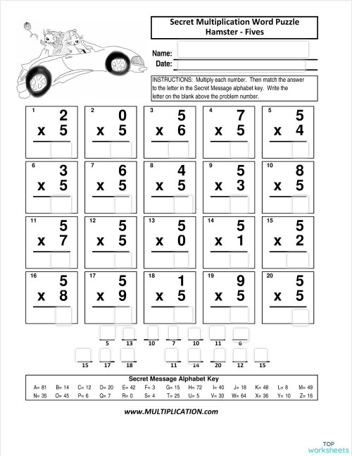 Secret Multiplication Puzzle 5 and 3x tables. Interactive worksheet ...