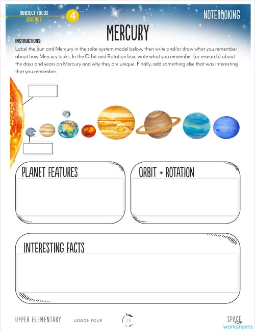 Space Lesson 4 Mercury. Interactive worksheet | TopWorksheets
