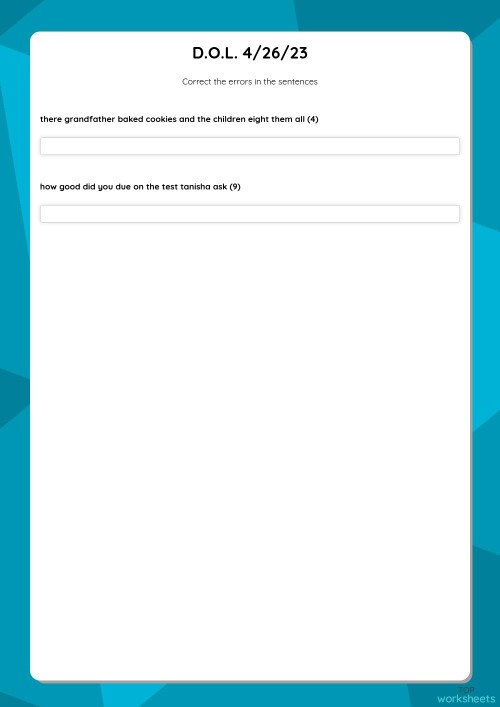 D.O.L. 4/26/23. Interactive worksheet | TopWorksheets
