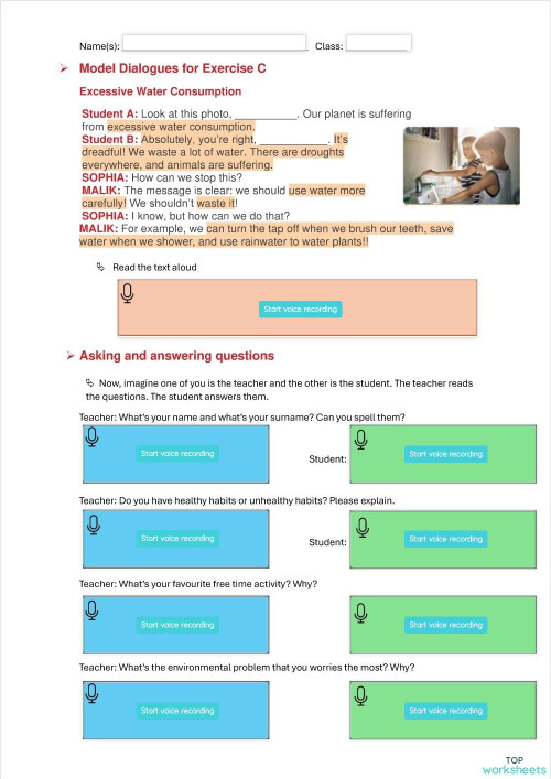 Dialogue: Excessive Water Consumption. Interactive worksheet ...