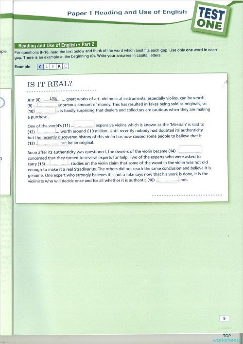 B2 Cambridge Test 1 - Just part 4 USE OF ENGLISH. Interactive worksheet ...
