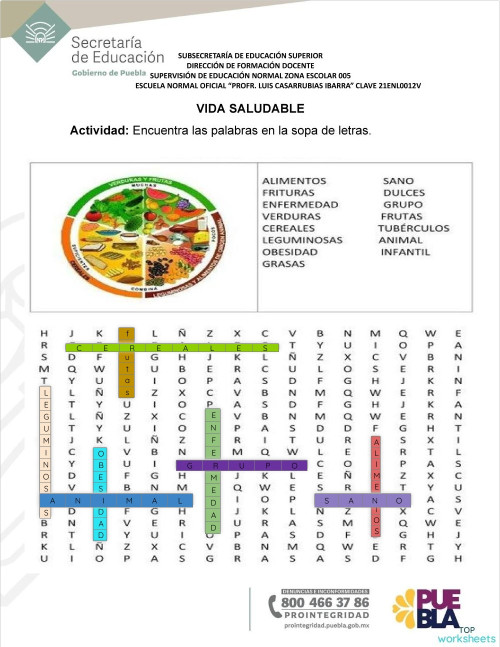 Vida Saludable sopa de letras. Ficha interactiva | TopWorksheets